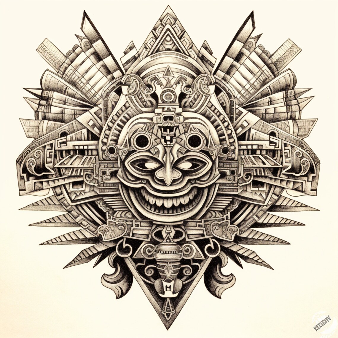 Aztec Design 2, Maya Calendar, Tattoo Idea, Tribal, Digital Print - Etsy