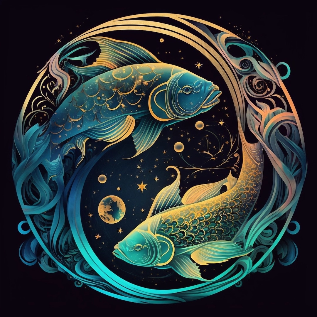 Pisces Astrological Sign 2, Digital Wall Art, Astrology, Stars, Digital ...
