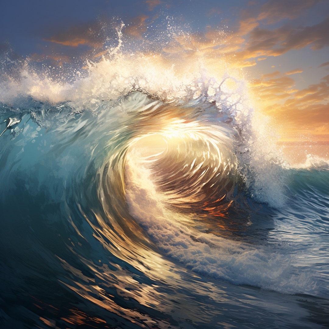 Beautiful Ocean Wave, Sunset Nature Scenery, Digital Print, Wall Decor - Etsy UK