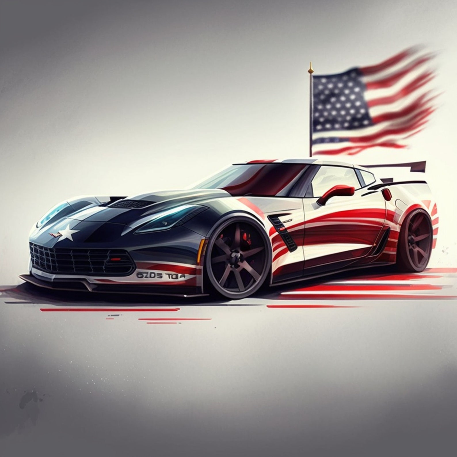Patriotic Sports Car, Digital Wall Art, Corvette Style Ai, USA Flag ...