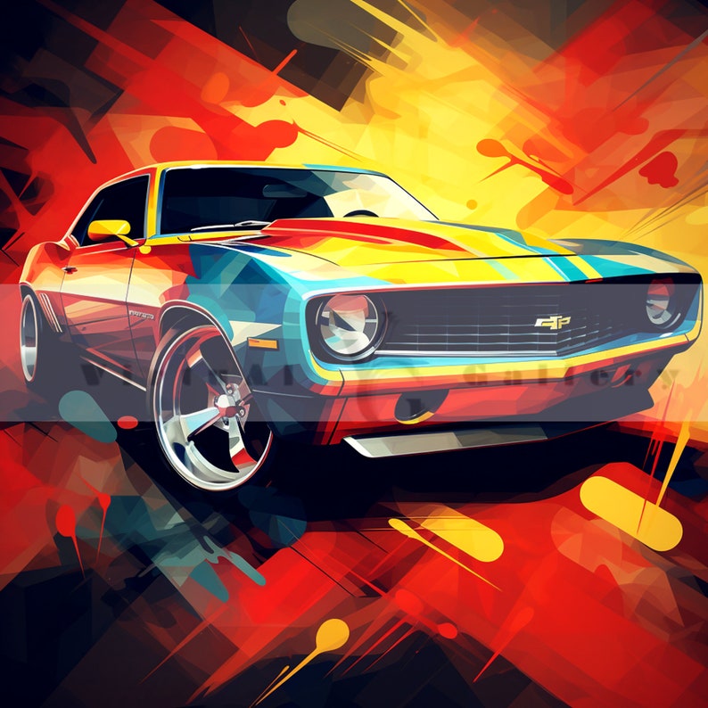 Classic Camaro 69, Chevy Camaro Wall Art, Chevrolet Muscle Car, Absract ...