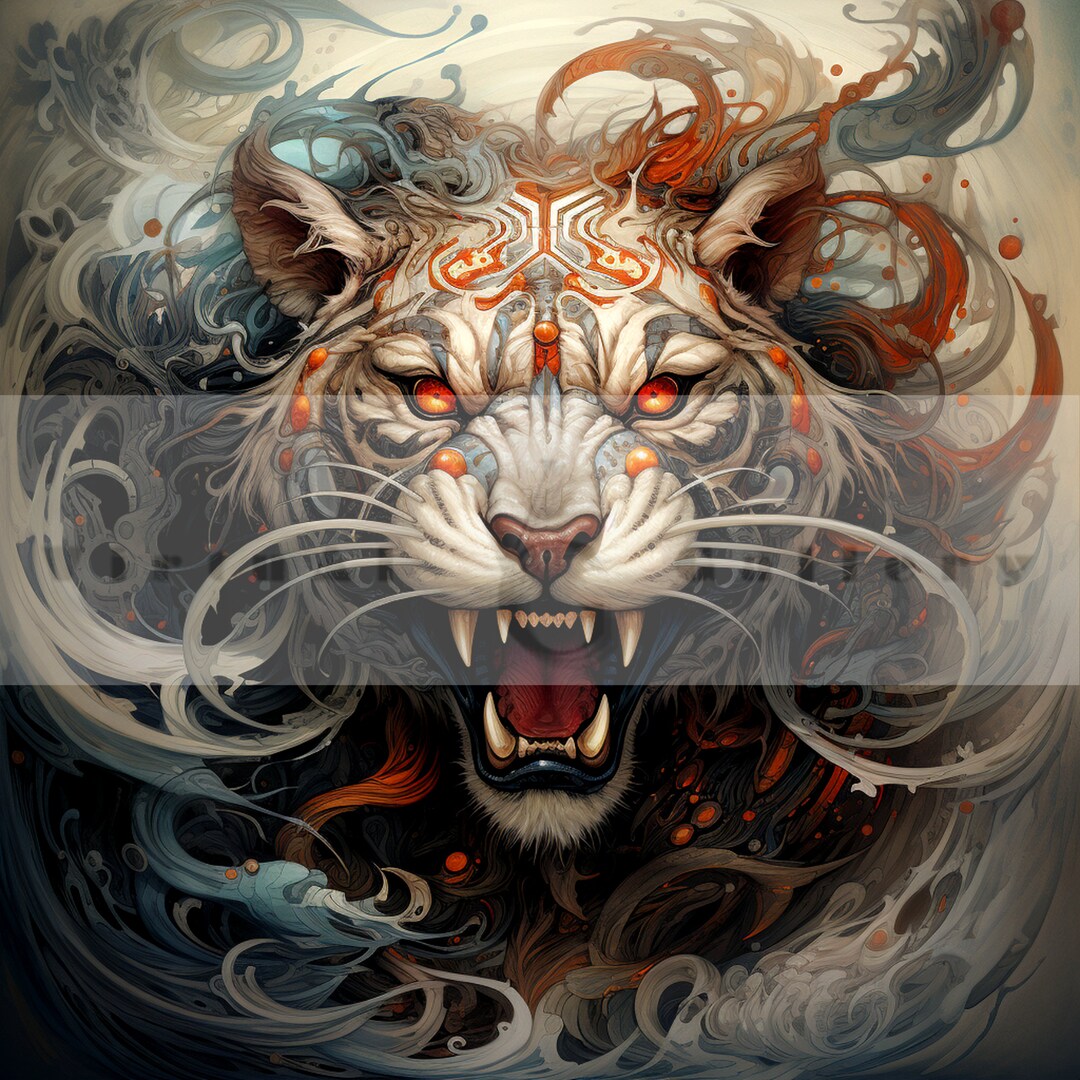 Fierce Tiger, Abstract Design, White Tiger, Bengal, Digital Print - Etsy