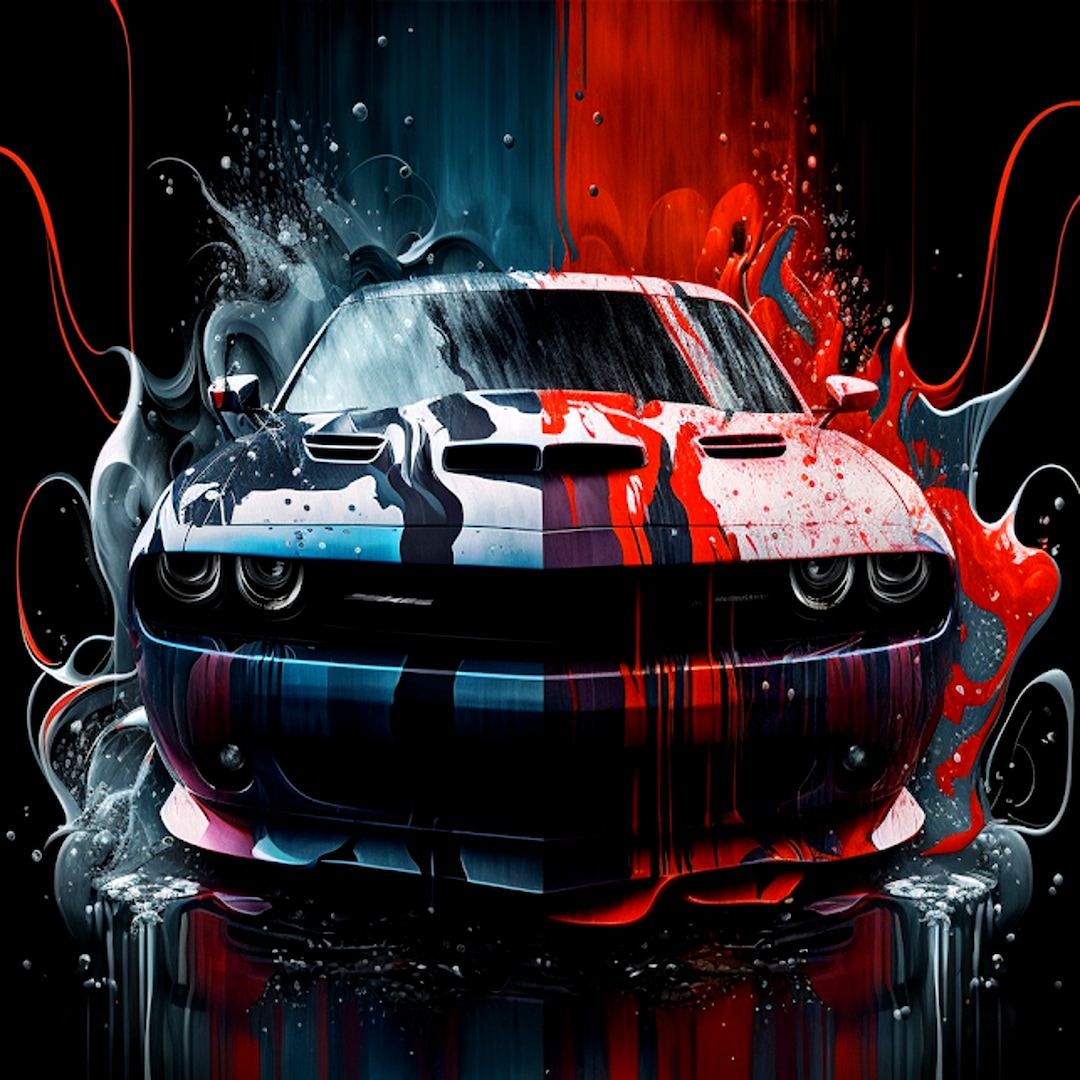 Sports Car-challenger 3, Digital Wall Art, Red Dodge Challenger Print ...