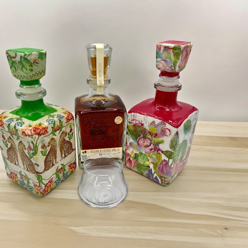Decoupaged Cava De Oro Tequila Bottle in Your Choice of Flora/fauna ...