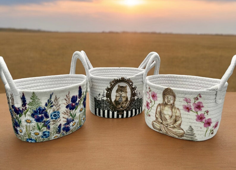 Decorative White Basket Decoupaged With Fun Paper to Match Your Mood or ...