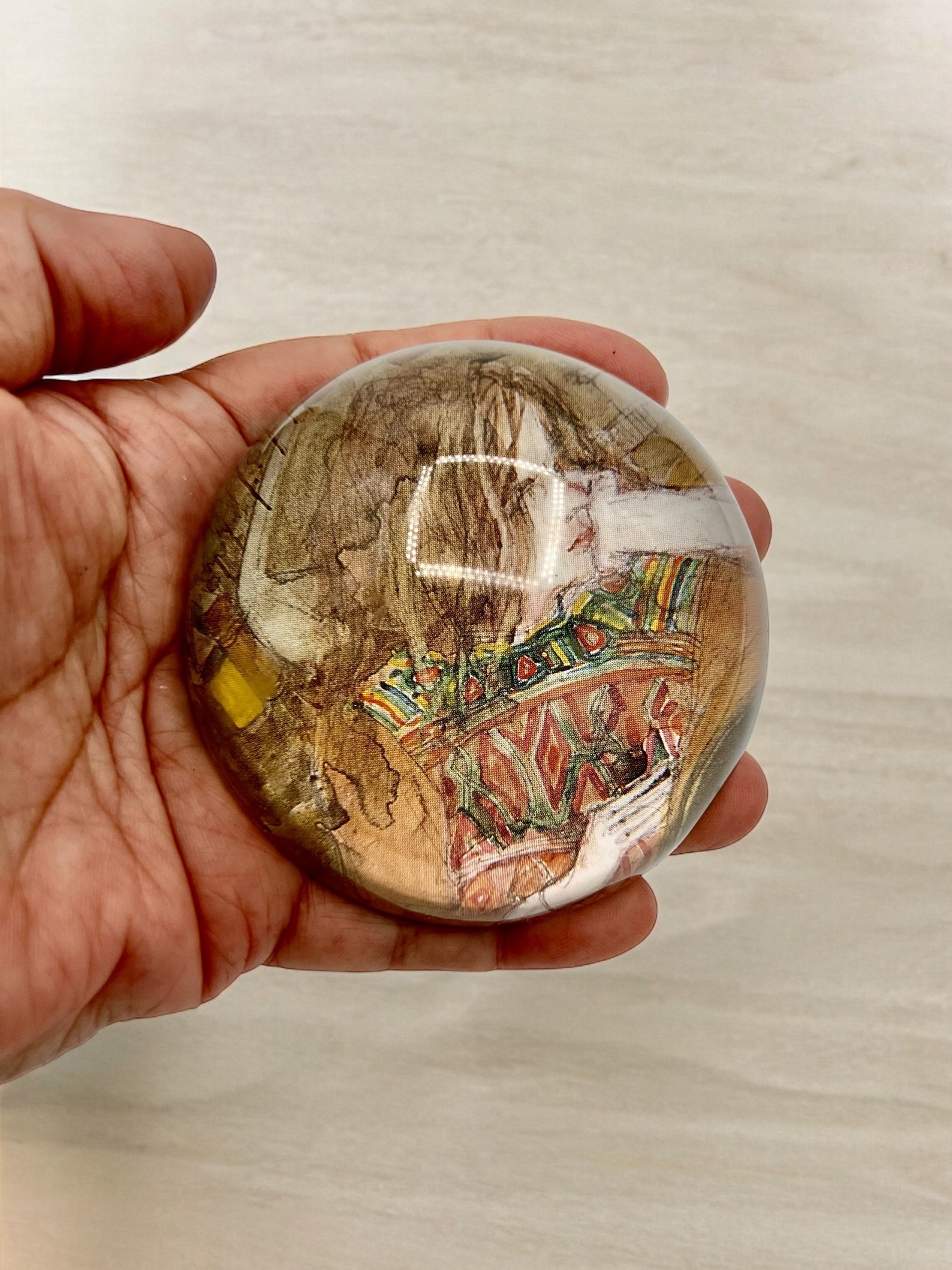 Stunning Large Crystal Glass Paperweight Decoupaged With Modern ...