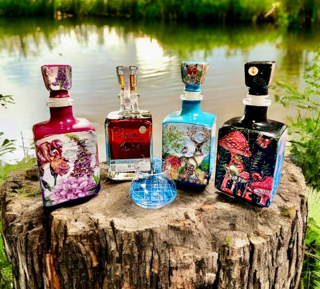Decoupaged Cava De Oro Tequila Bottle in Your Choice of Flora/fauna ...