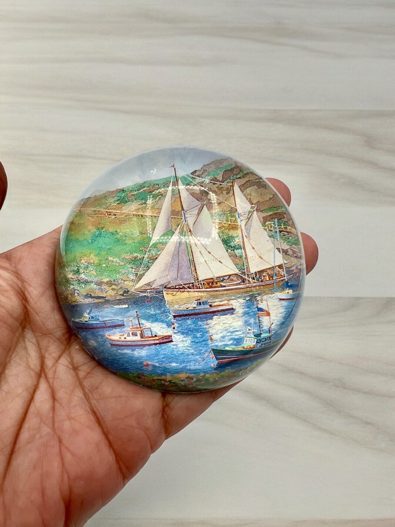 Stunning Large Crystal Glass Paperweight Decoupaged With Modern ...