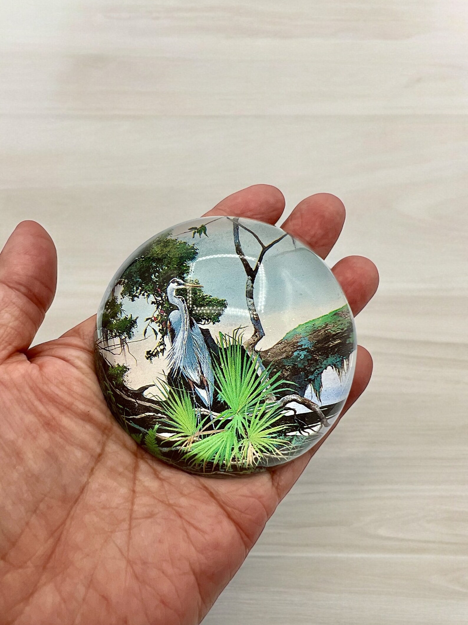 Stunning Large Crystal Glass Paperweight Decoupaged With Modern ...