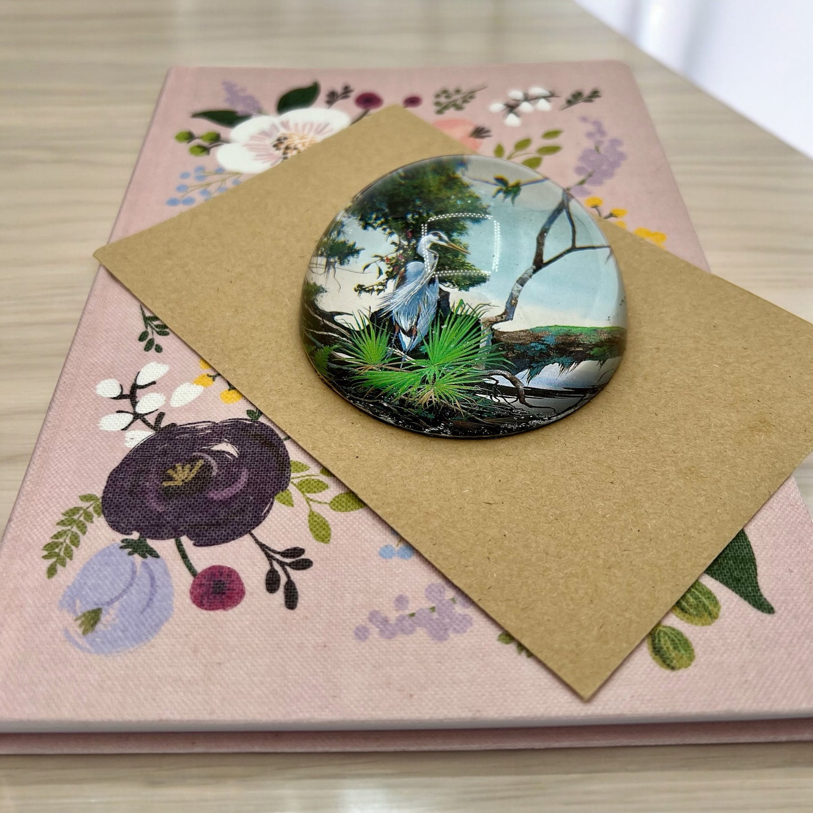 Stunning Large Crystal Glass Paperweight Decoupaged With Modern ...