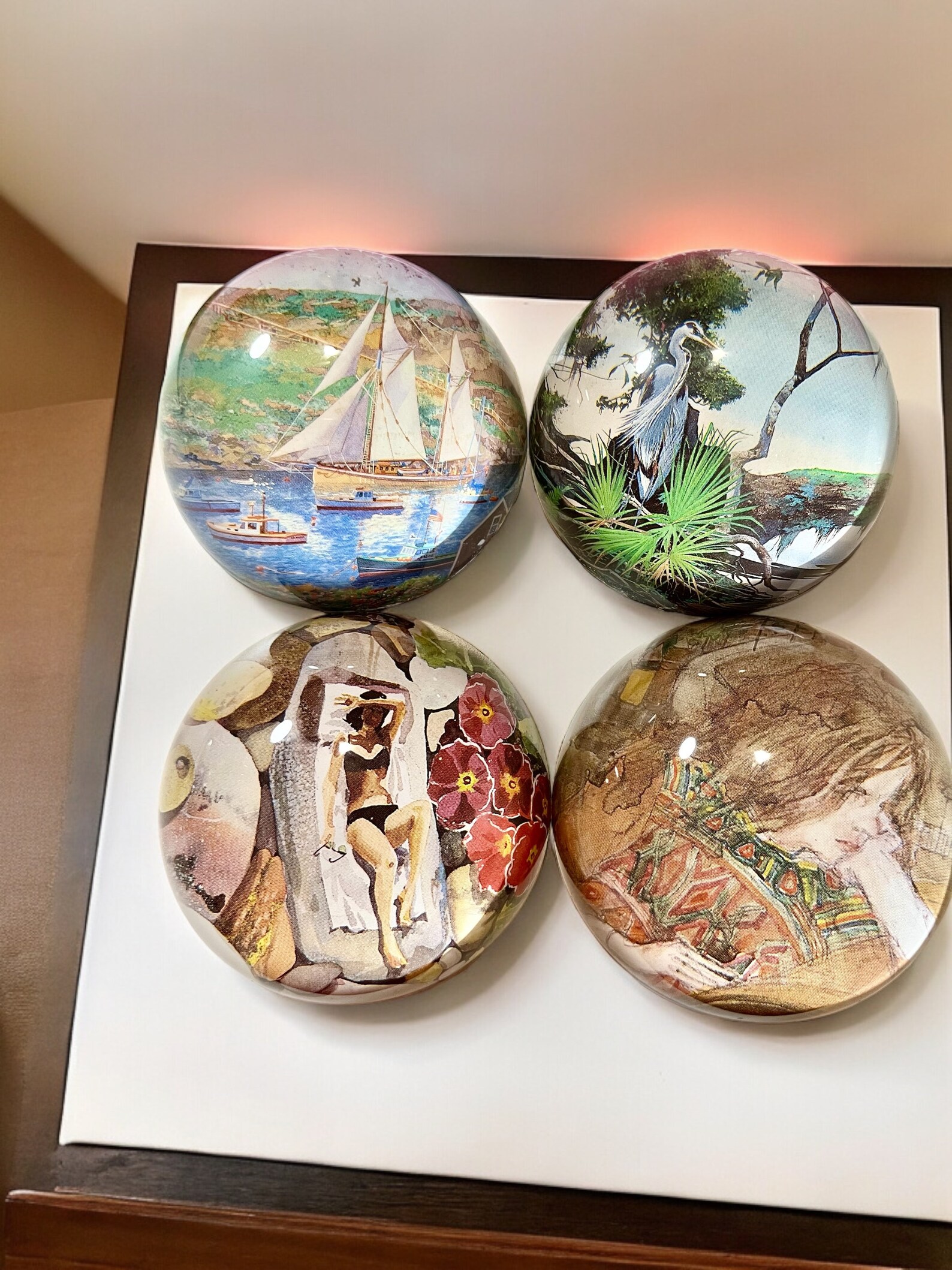 Stunning Large Crystal Glass Paperweight Decoupaged With Modern ...
