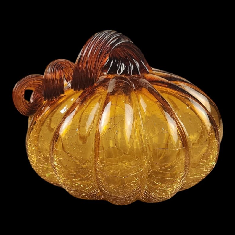 Crackle Art Glass Hand-blown Pumpkin Amber Orange Curly Stem ...
