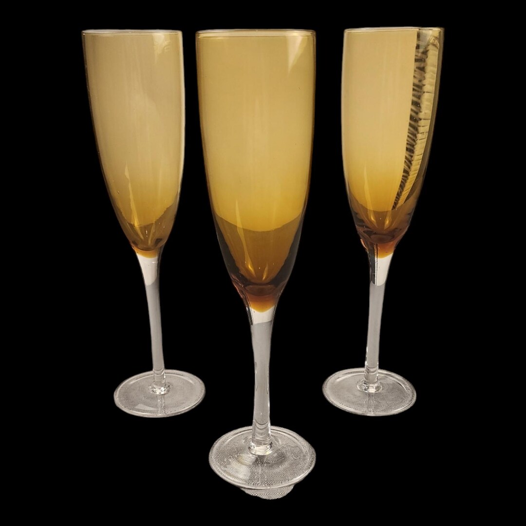 Amber Champagne Flutes Bell Shape Glasses W/ Clear Stems Set of 3 - Etsy