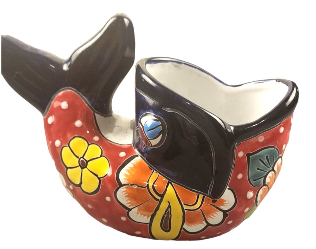 Talavera Big Mouth Fish Planter Mexican Pottery Folk Art 9 Tall X 11 1/ ...