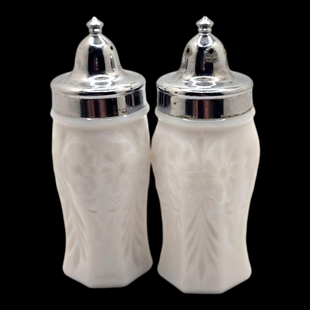 Vintage Mckee Milk Glass Puritan Salt & Pepper Shaker Set, Floral and ...