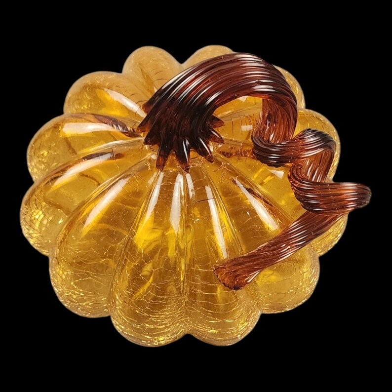 Crackle Art Glass Hand-blown Pumpkin Amber Orange Curly Stem ...