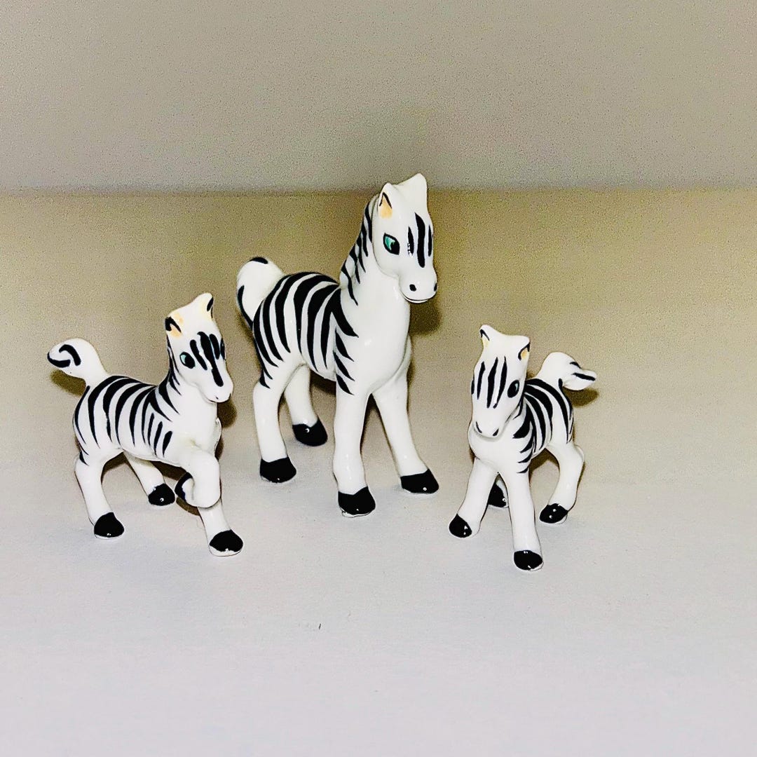 Tiny Vintage Bone China Zebra Figurines - Set of 3 Miniature Porcelain ...
