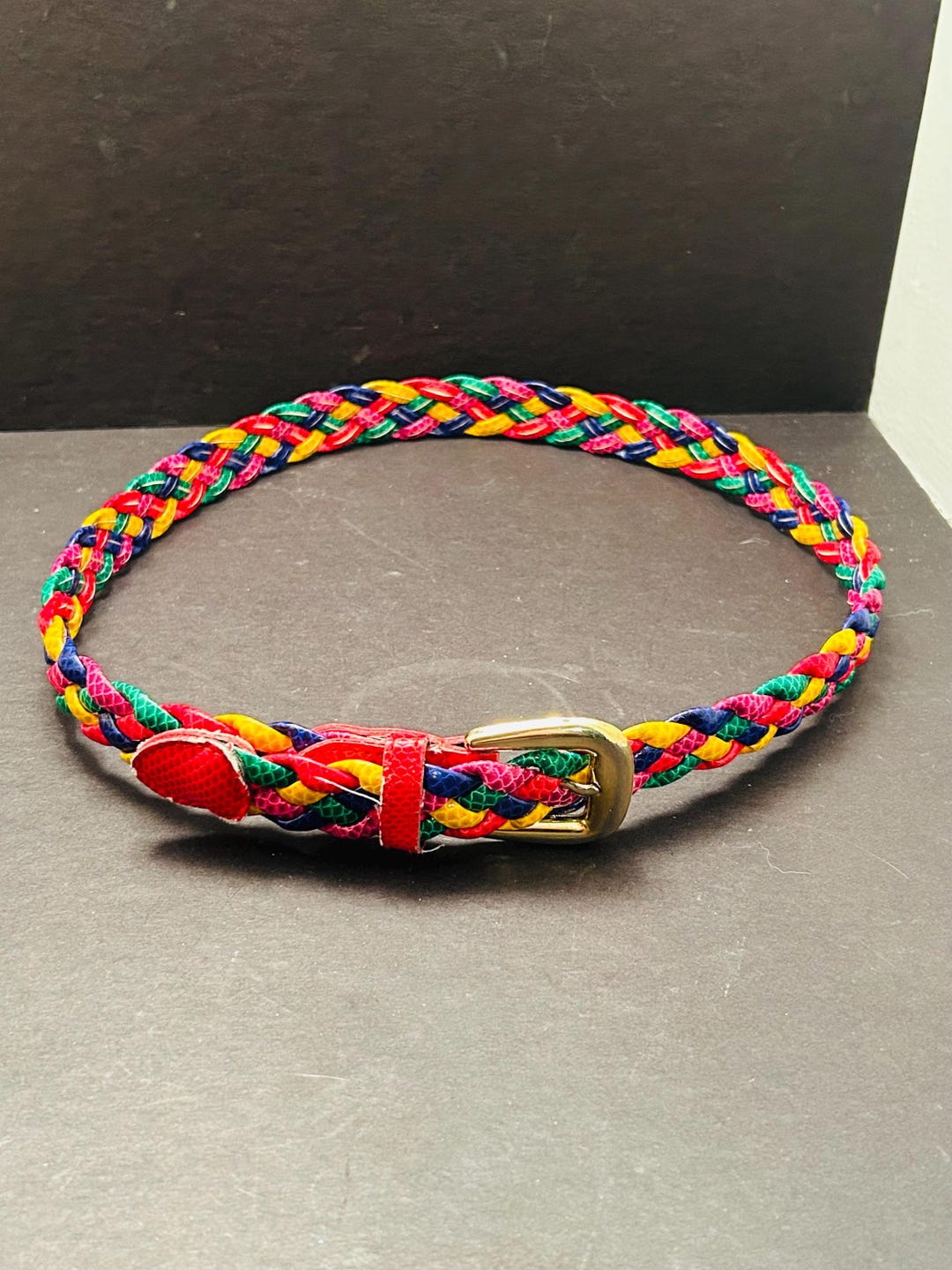 90s Or80s Rainbow Belt, Multicolor Belt, Braided Faux Leather Belt ...