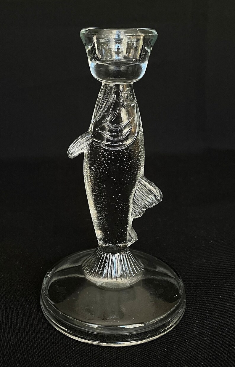 Clear Pressed Glass Fish Candlestick Figural Glass Fish Candle Holder ...