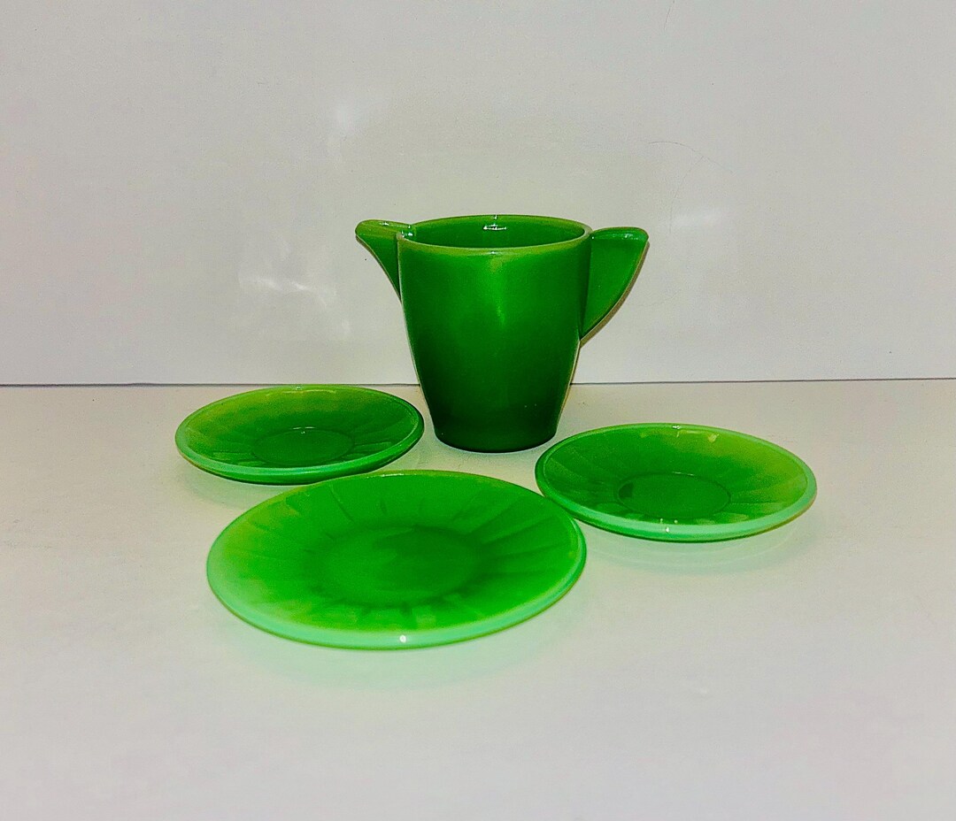 Akro Agate Jade Green Child Toy Tea Set Teapot 2 Saucer 1 Plate - Etsy