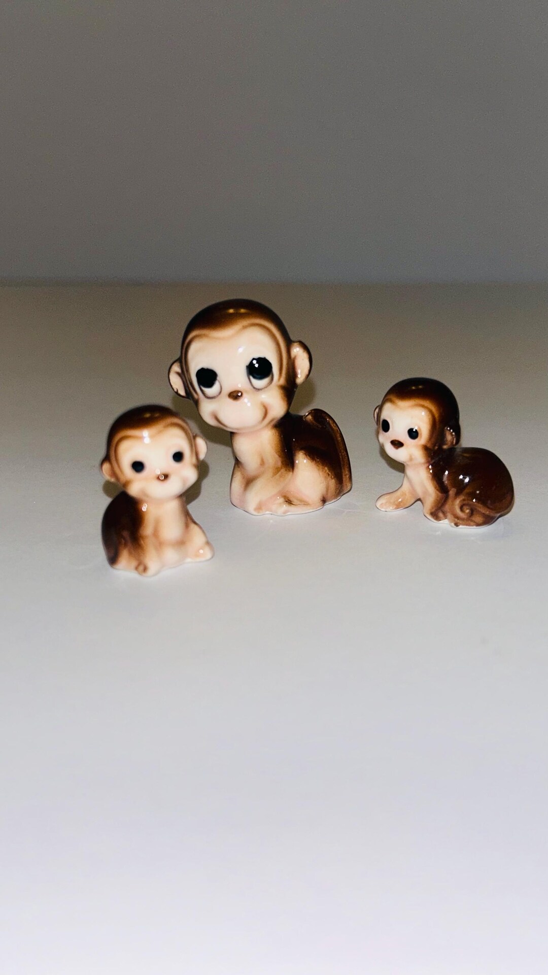 MCM Tiny Set of Three Monkeys Big Head Big Eyes. Bone China. Monkey ...