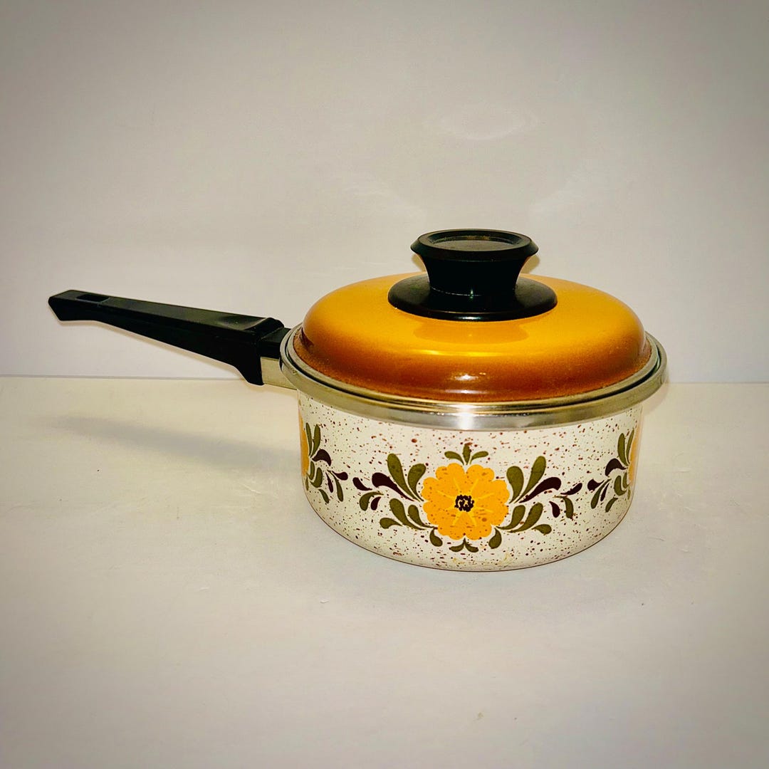 Vintage JMP Capri Enamel Metal Flowered Pot Pan With Lid 2.5qt Made in ...