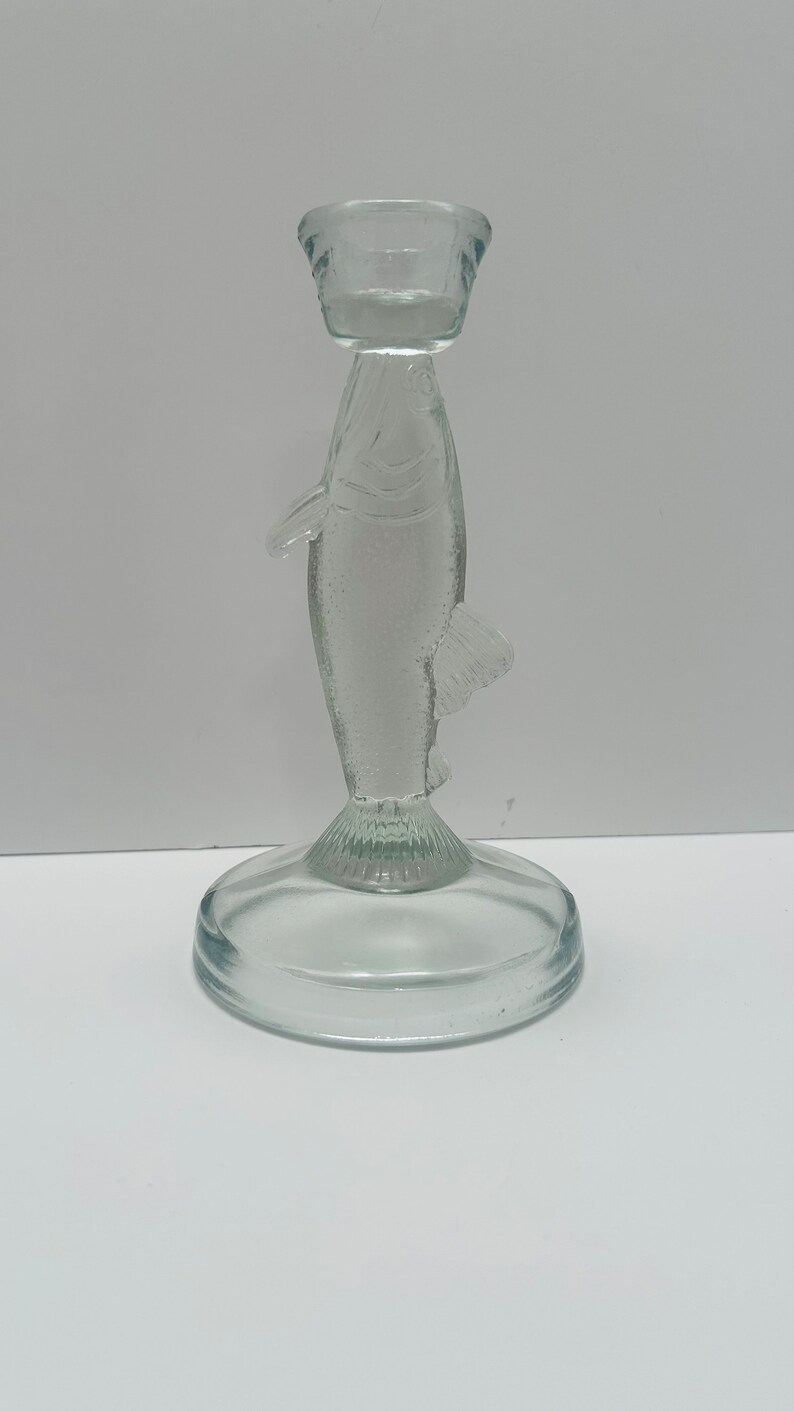 Clear Pressed Glass Fish Candlestick Figural Glass Fish Candle Holder ...