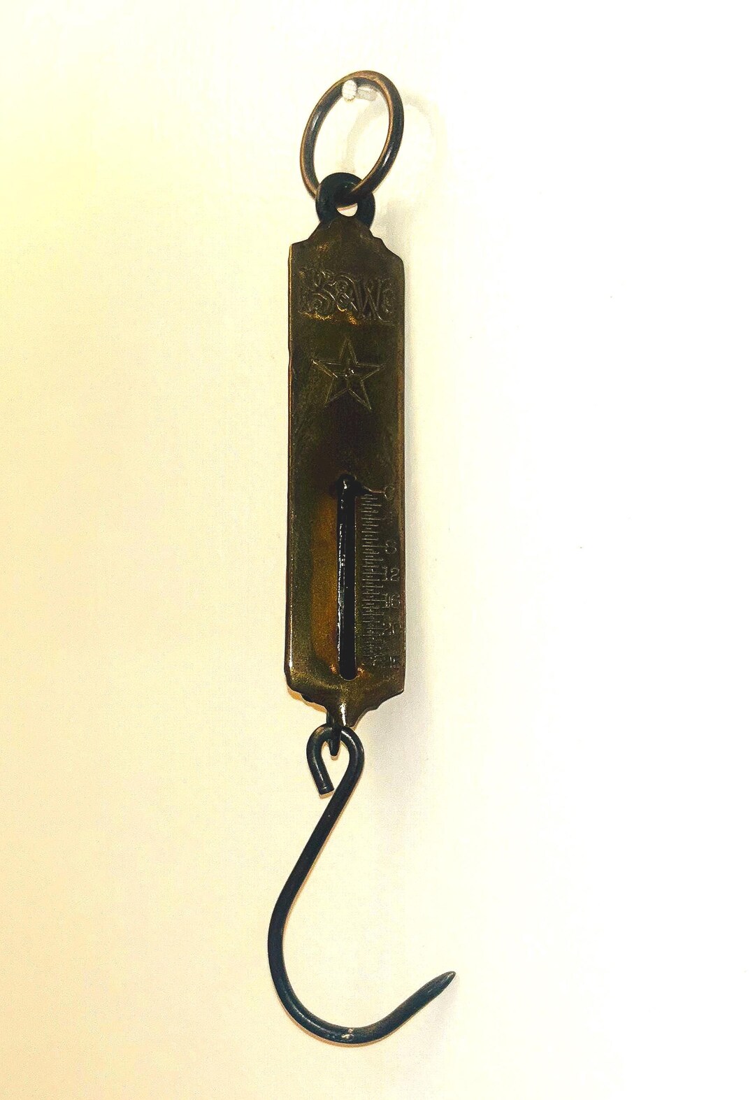 Antique B&W CO. Spring Balance Hanging Hook Scale Brass and Steel 25 LB ...