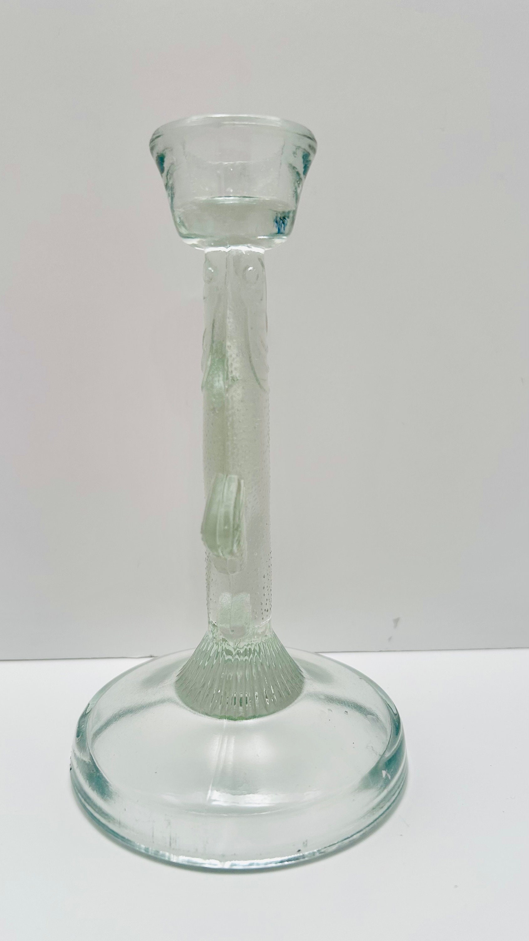Clear Pressed Glass Fish Candlestick Figural Glass Fish Candle Holder ...