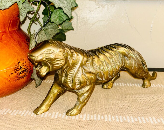 Brass Jaguar Tiger Statue Big Wild Shape Showpiece or Table Décor Cat ...