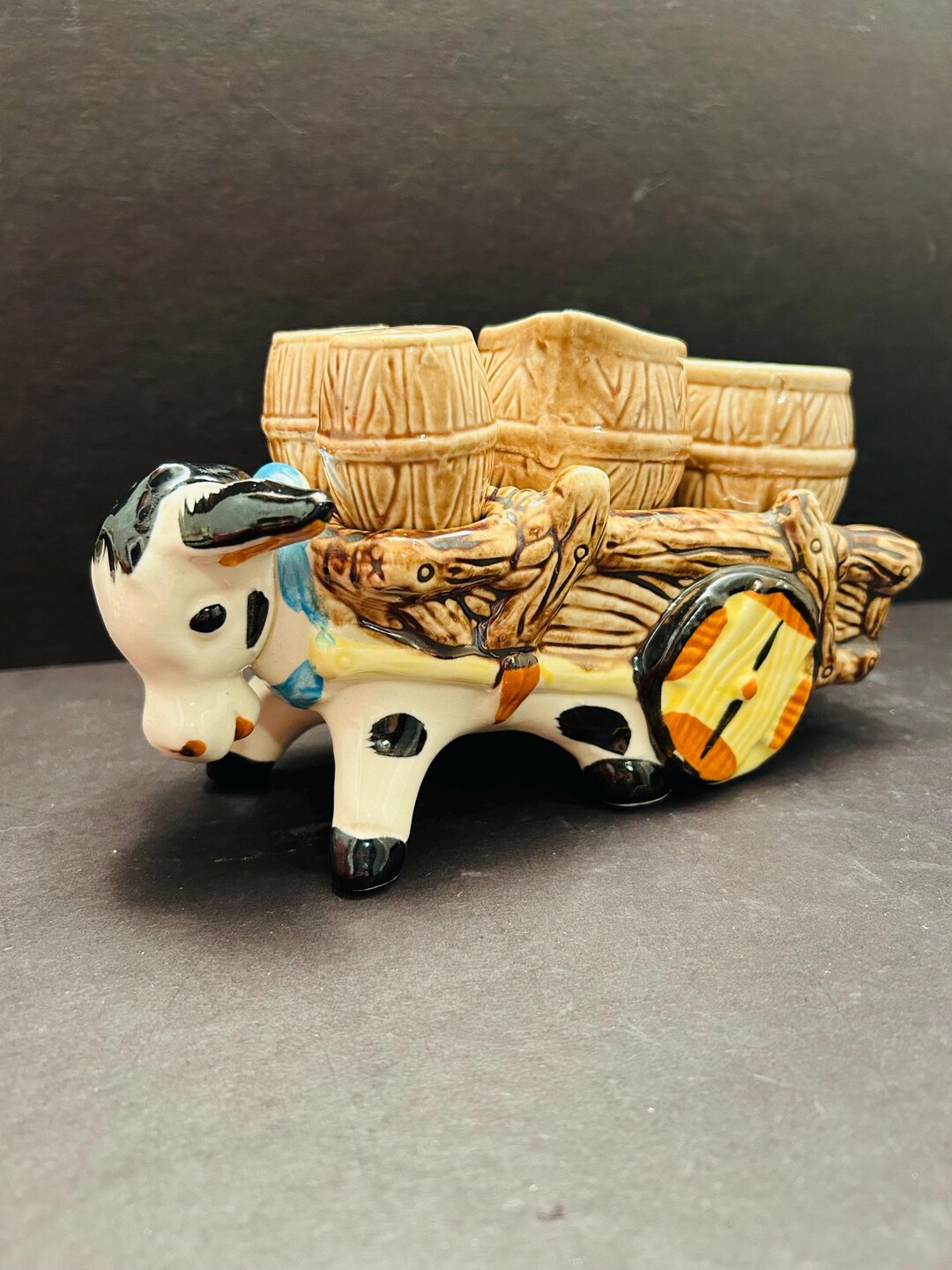 Vintage 5 Piece Set Ceramic Condiment Donkey Mule Cart Sugar, Creamer ...