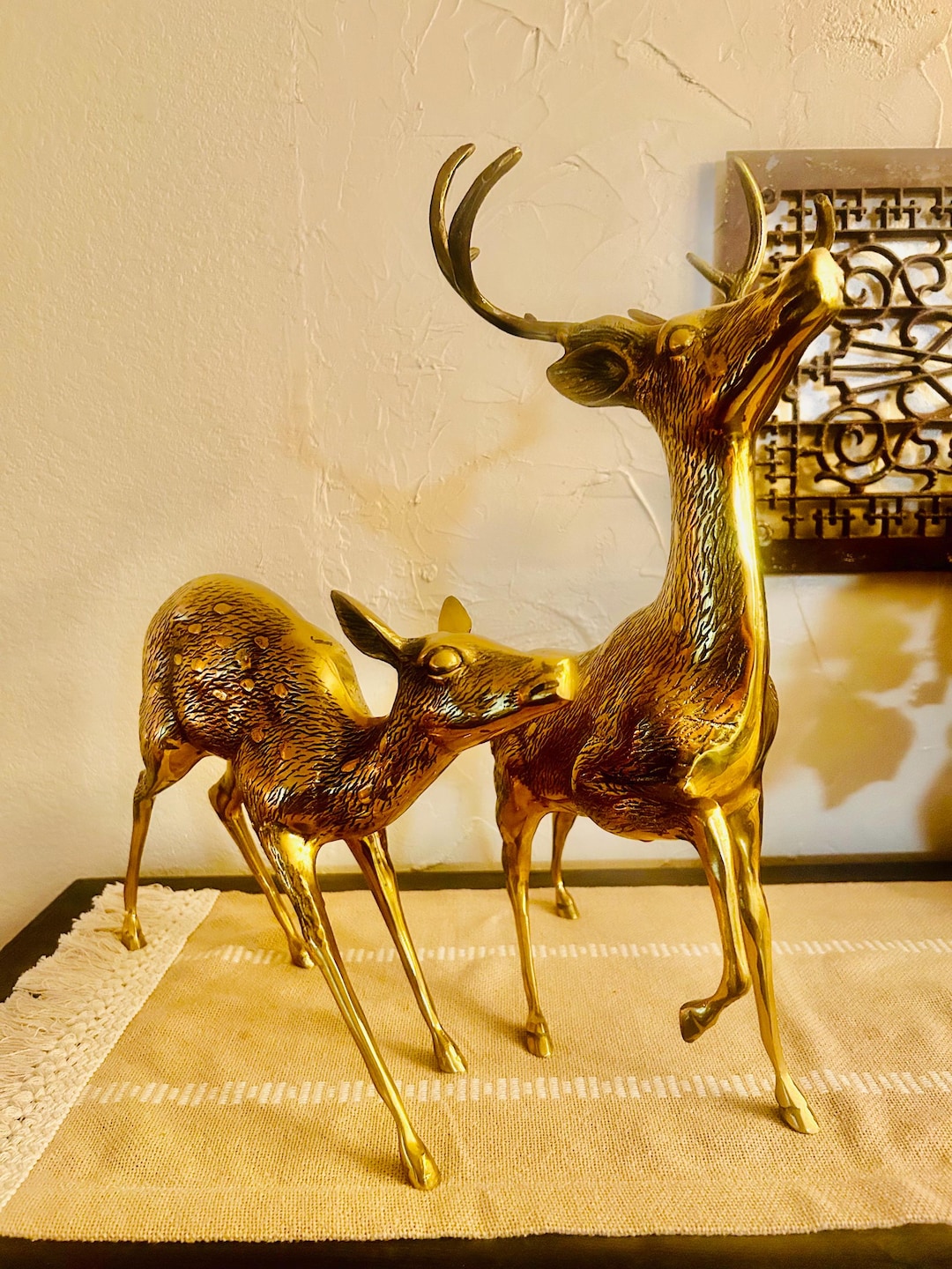 Vintage Vtg. GATCO Solid Brass Deer Set Buck and Doe. Heavy Solid Brass ...
