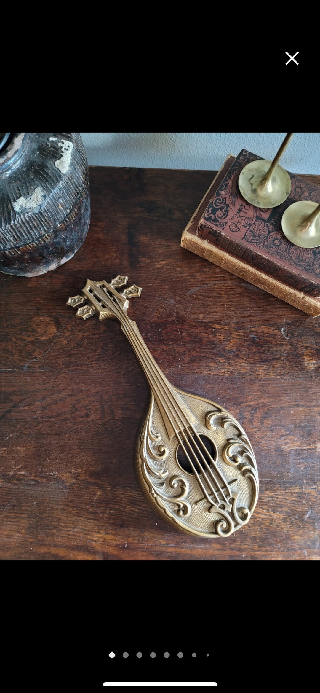 Vintage Aluminum Brass Colored Metal Lute or Mandolin Wall Decor ...