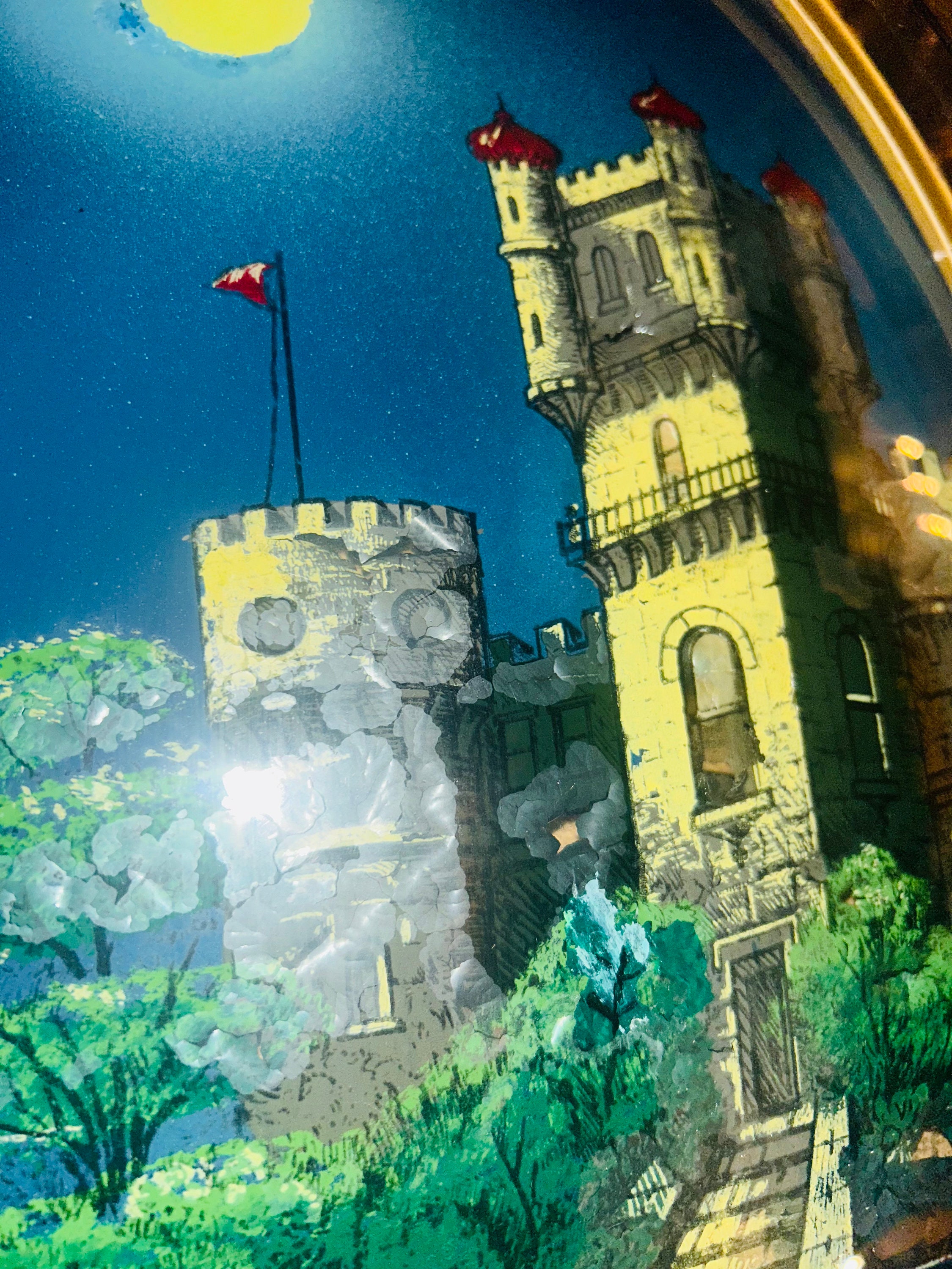 Antique Vintage Danube Castle Reverse Painted Painting in Convex Bubble ...