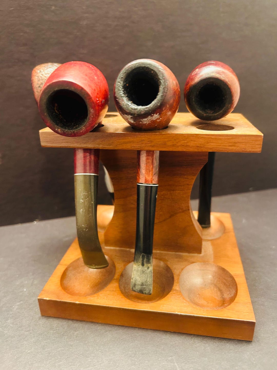 Vintagw Fairfax Tobacco Wood Pipe Stand 6 Slots. 4 Vintage Pipes ...