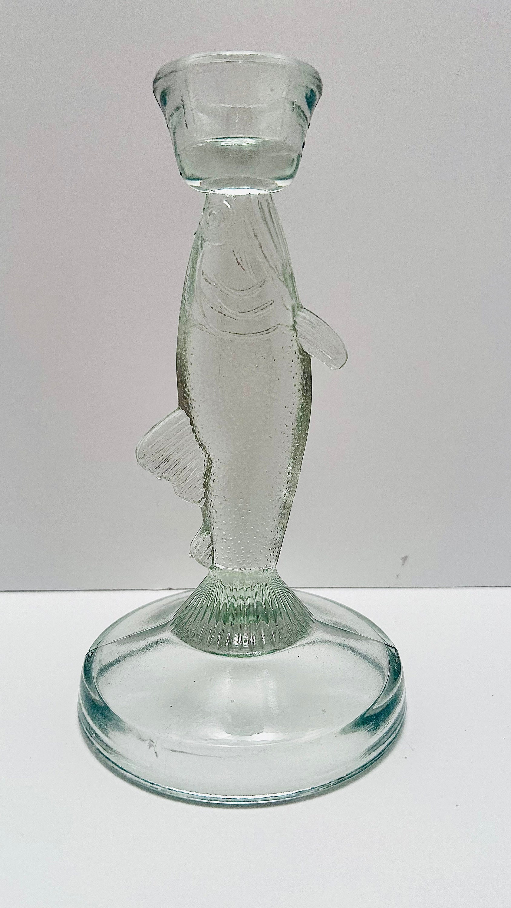Clear Pressed Glass Fish Candlestick Figural Glass Fish Candle Holder ...