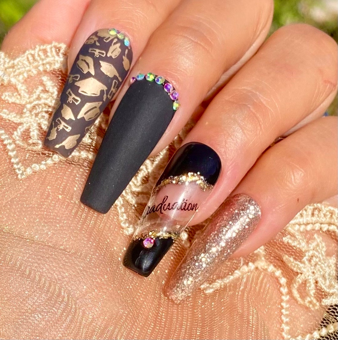 Graduation Fake Nails, Press on Nails, Glue on Nails, Coffin Nails ...