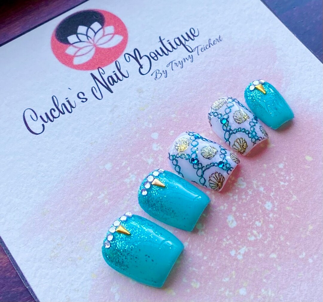 Blue Fake Nails, Extra Short Coffin Nails, Reusable Nails, PRESS ON ...