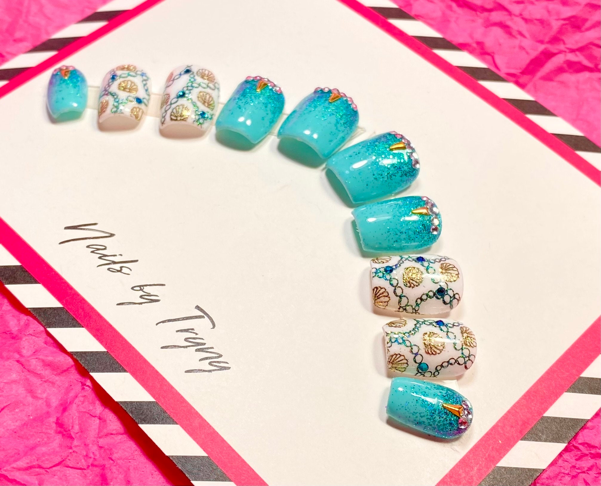 Blue Fake Nails, Extra Short Coffin Nails, Reusable Nails, PRESS ON ...