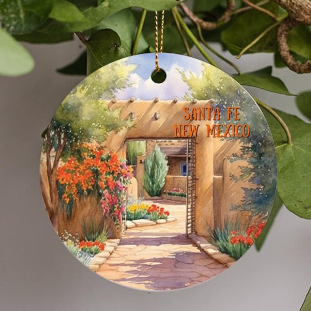 Santa Fe New Mexico Ornament, Adobe Walls Garden, Watercolor Christmas ...