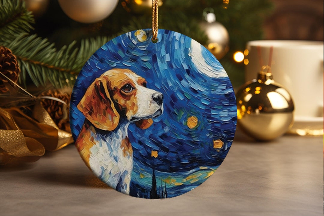 Beagle, Dog Starry Night Art, Van Gogh Inspired, Ceramic Ornament - Etsy