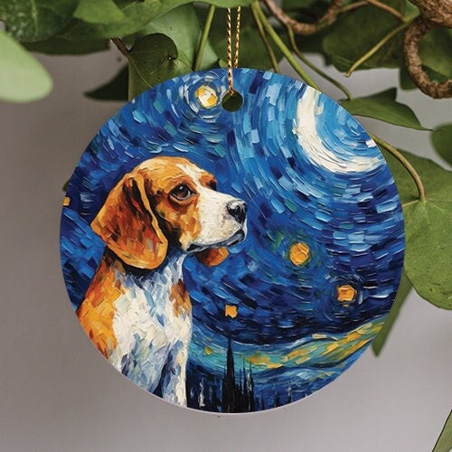 Beagle, Dog Starry Night Art, Van Gogh Inspired, Ceramic Ornament - Etsy