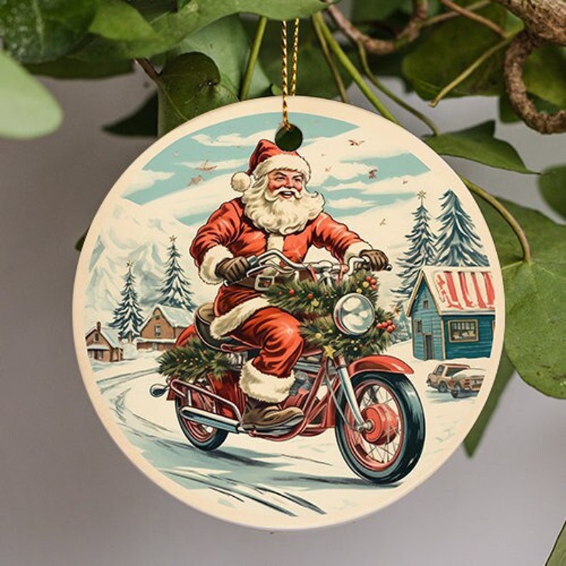 Vintage Santa's Riding Motorcycle, Christmas Ornament, Biker Christmas ...