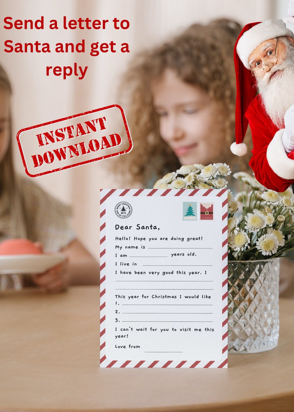 Letter to Santa Printable Template to Print Letter to Santa Instant ...