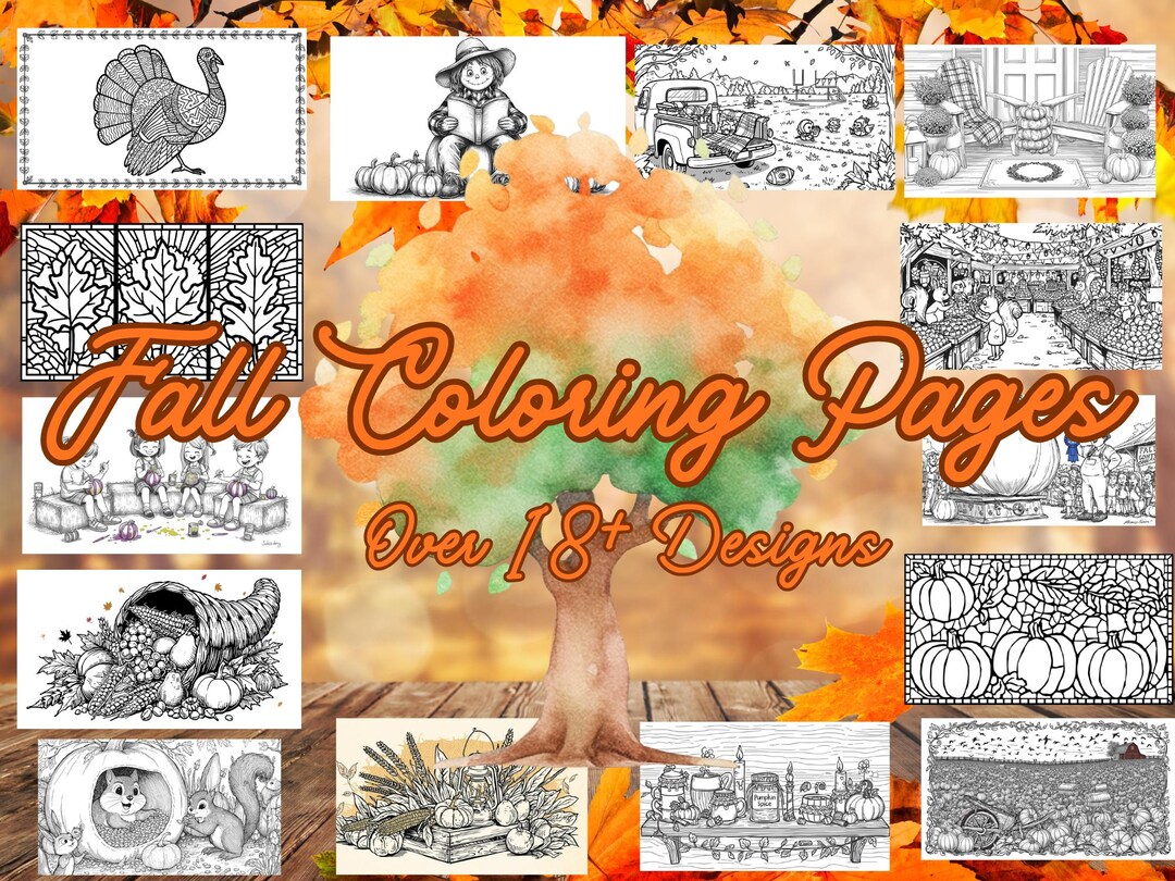 Fall and Thanksgiving Printable Coloring Pages * Instant Download - Etsy