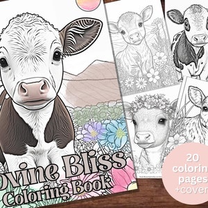 Cows Coloring Pages, 20 Cute Cows Coloring, Adults Kids Instant ...