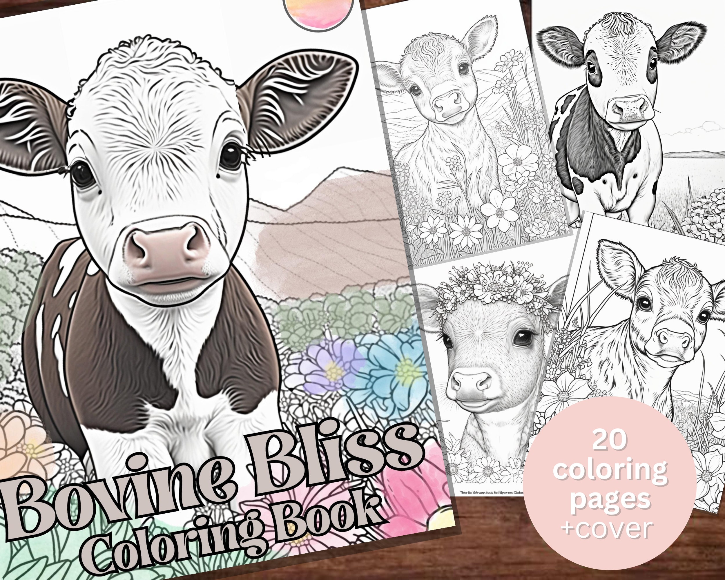 Cows Coloring Pages, 20 Cute Cows Coloring, Adults Kids Instant ...