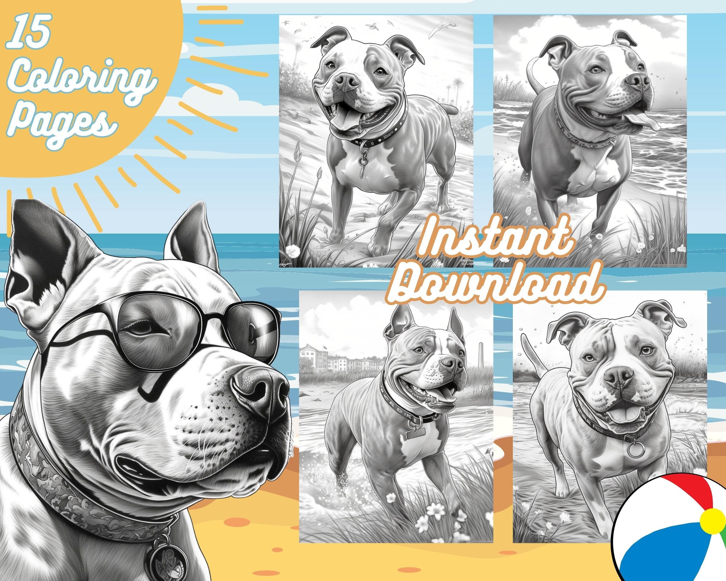 Pit Bull Coloring Pages, 15 Grayscale Coloring Pages, Dog Coloring ...