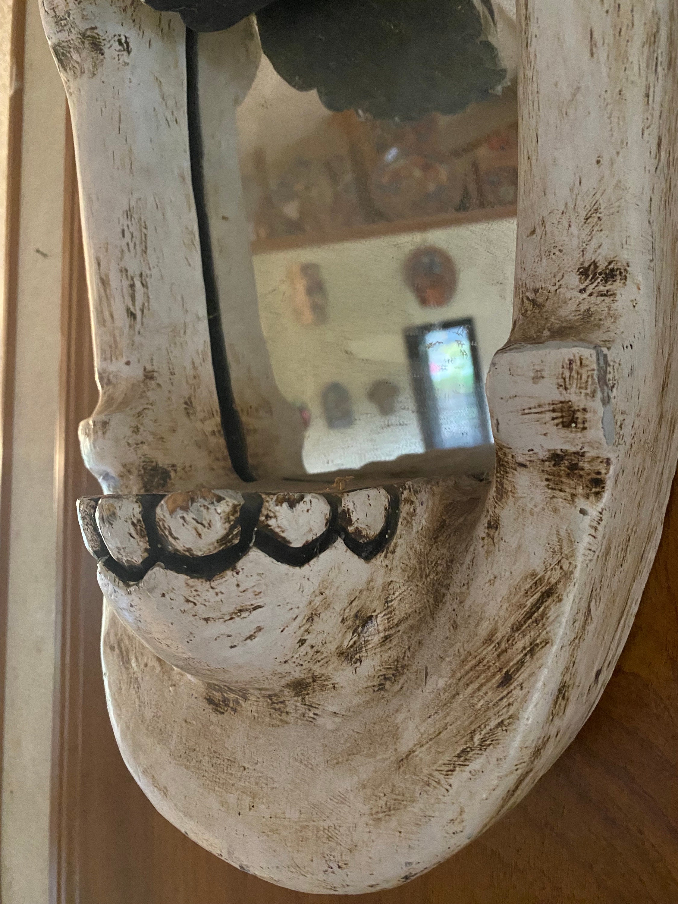 Very Rare Vintage Mexican Folk Art Wood Carved Skeleton Altar Mirror ...