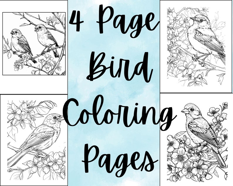 Printable Birds Coloring Pages, 5 Page Birds and Nature Coloring Book ...
